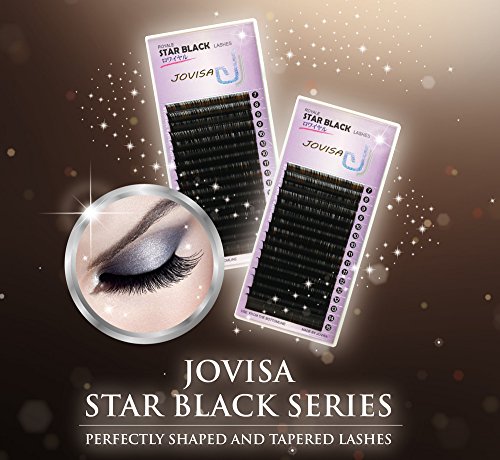 JOVISA Royale Star Black Classic Lash 0.15mm Thickness D Curl Shiny Deep Black Color Semi Permanent Individual Eyelash Extension 16 Rows/Tray (14mm)