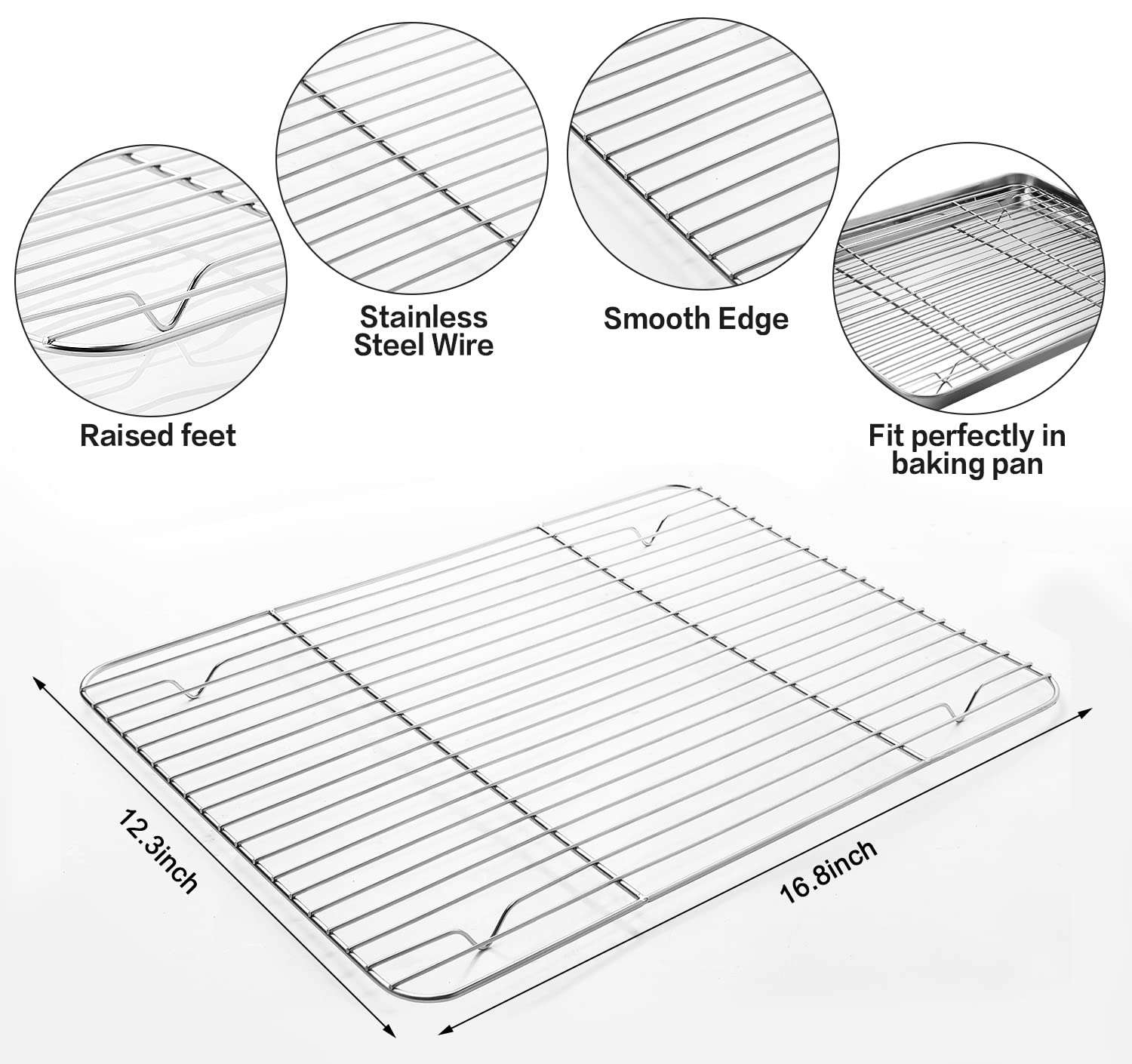 MCIRCO 6 Piece Stainless Steel Baking Sheet with Rack with Silicone Baking Mat Set (2 Pans + 2 Racks + 2 Mats), 17.3 x 13 x 1 Inch Cookie Sheet with Cooling Rack, Non Toxic, Heavy Duty & Easy Clean