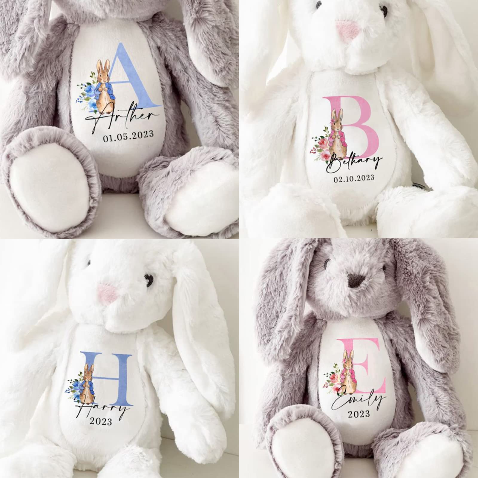 KAKU HOME Personalised My First Easter Gift Bunny with Name,The Plush Rabbit That Accompanies The Child