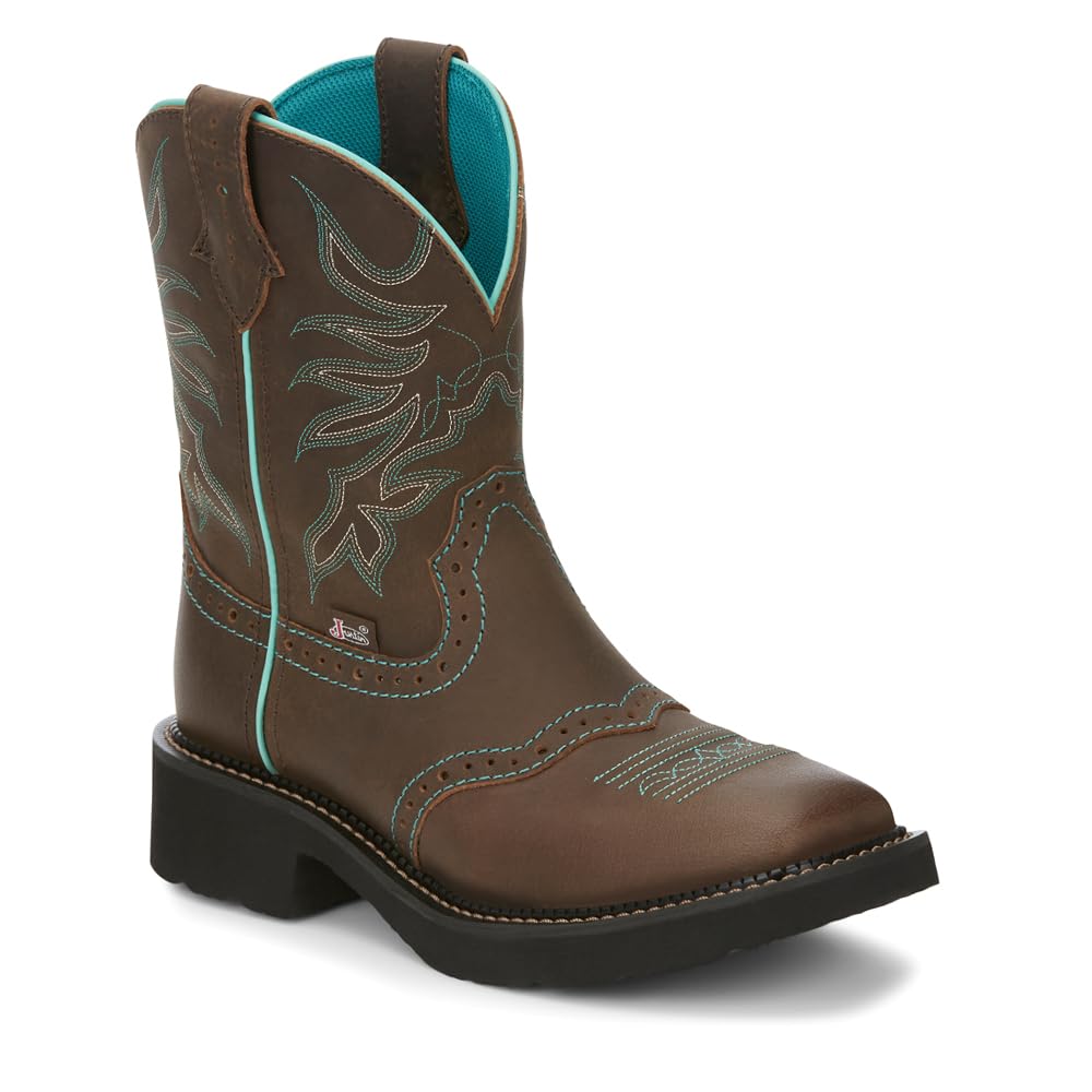 Justin Women's Mandra Chocolate Western Boot Wide Square Toe Chocolate 6.5 M