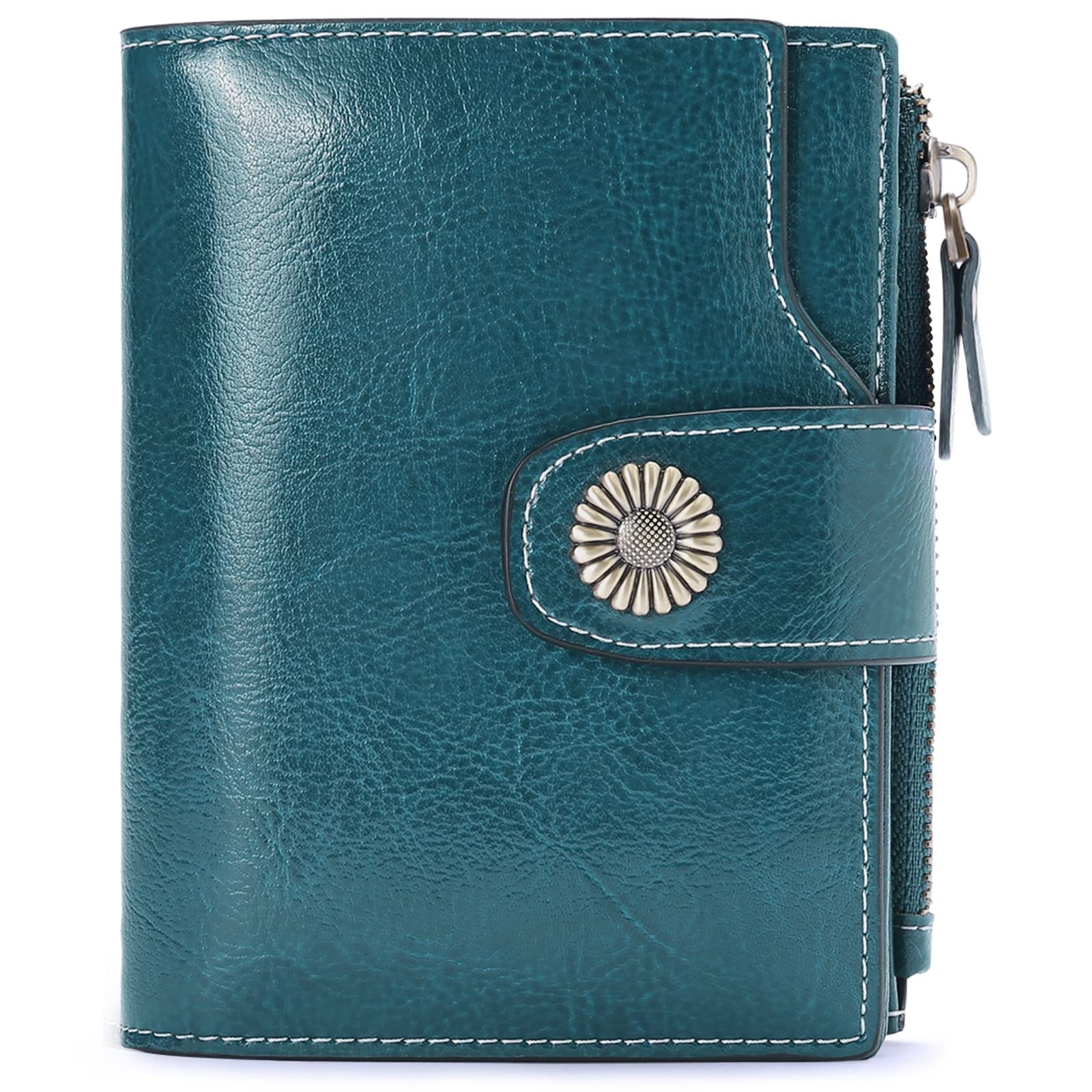 KELEEL Small Wallet for Women RFID Blocking Genuine Leather Bifold Wallet Zipper Coin Pocket Credit Card Holder Purse with ID Window