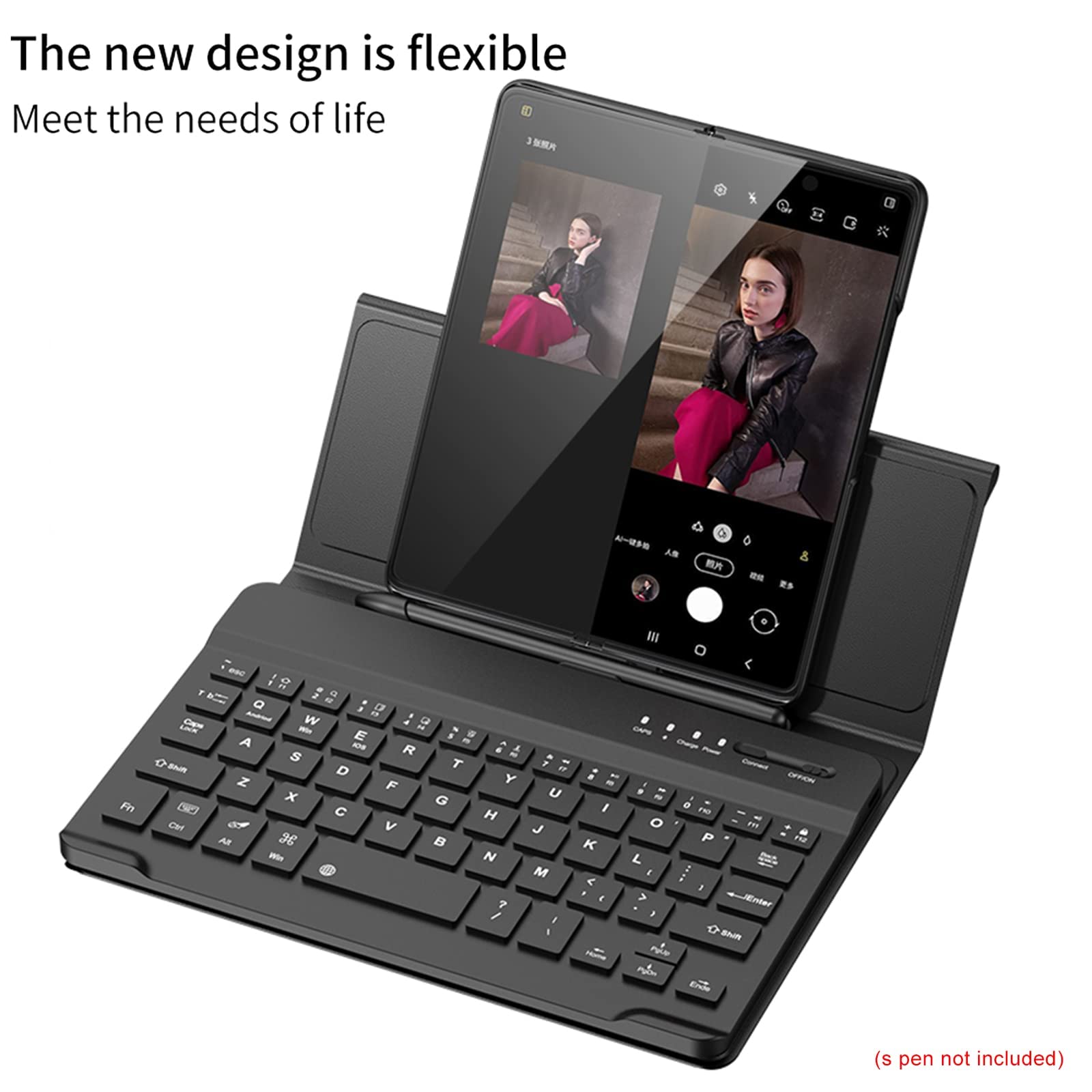 MOAITO for Samsung Galaxy Z Fold 5 Keyboard Case, Fold 4, Fold 3, Pixel Fold Keyboard Case, Folding Bluetooth Portable Travel Foldable Keyboard Case with S Pen for Samsung Galaxy Z Fold 4(Black)