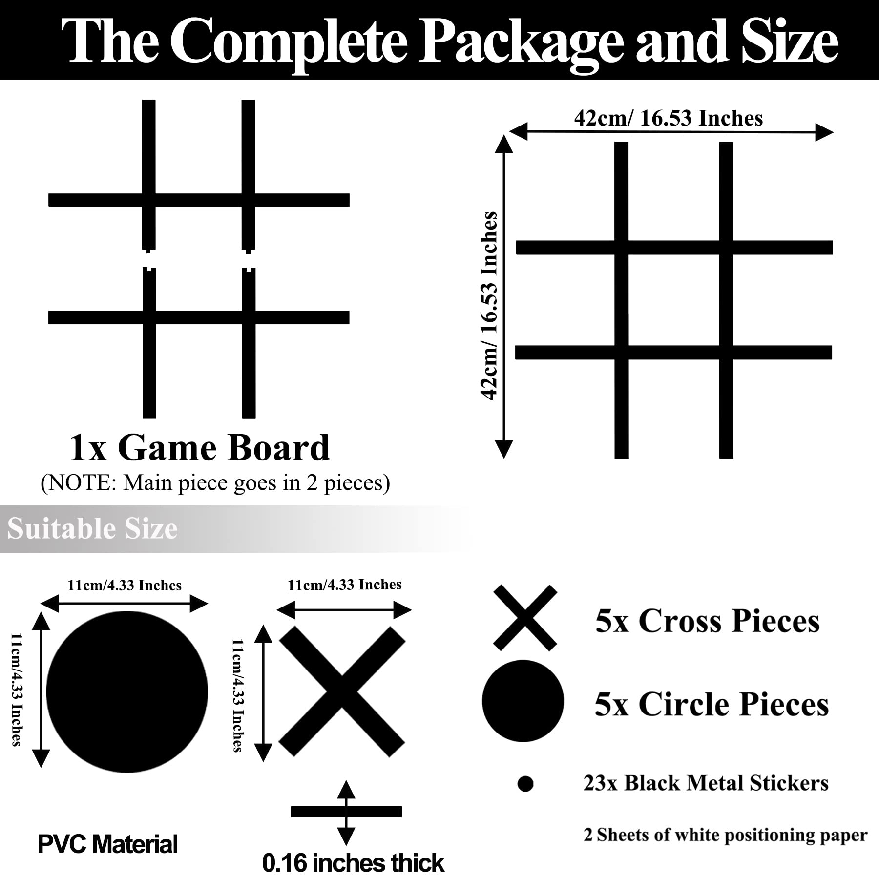 Magnetic Tic Tac Toe Wall-Mount Game, Wall Art for Kids Room, Playroom Wall Decor for Boys & Adults(PVC)