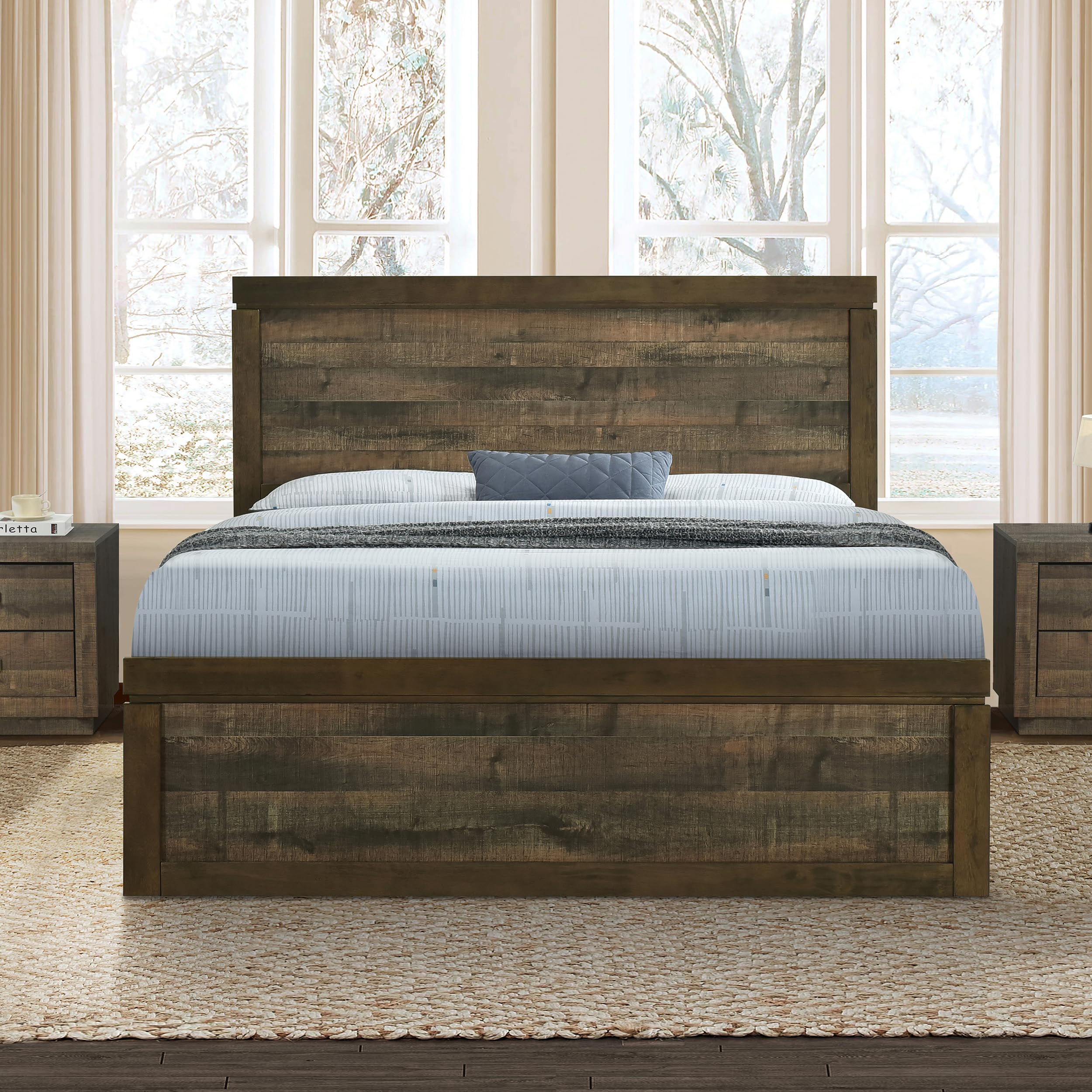 RuiSiSi Farmhouse Full Bed Frame with 47.9β Headboard and Footboard Wood Platform Bed with 10 Wooden Slats for Bedroom