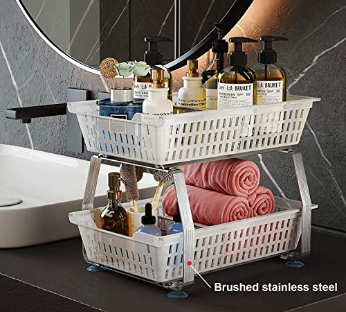 junyuan Under Sink Organizers and Storage, Bathroom Countertop Organizer with Dividers,Double Pull Out Cabinet Organizer Stainless Steel