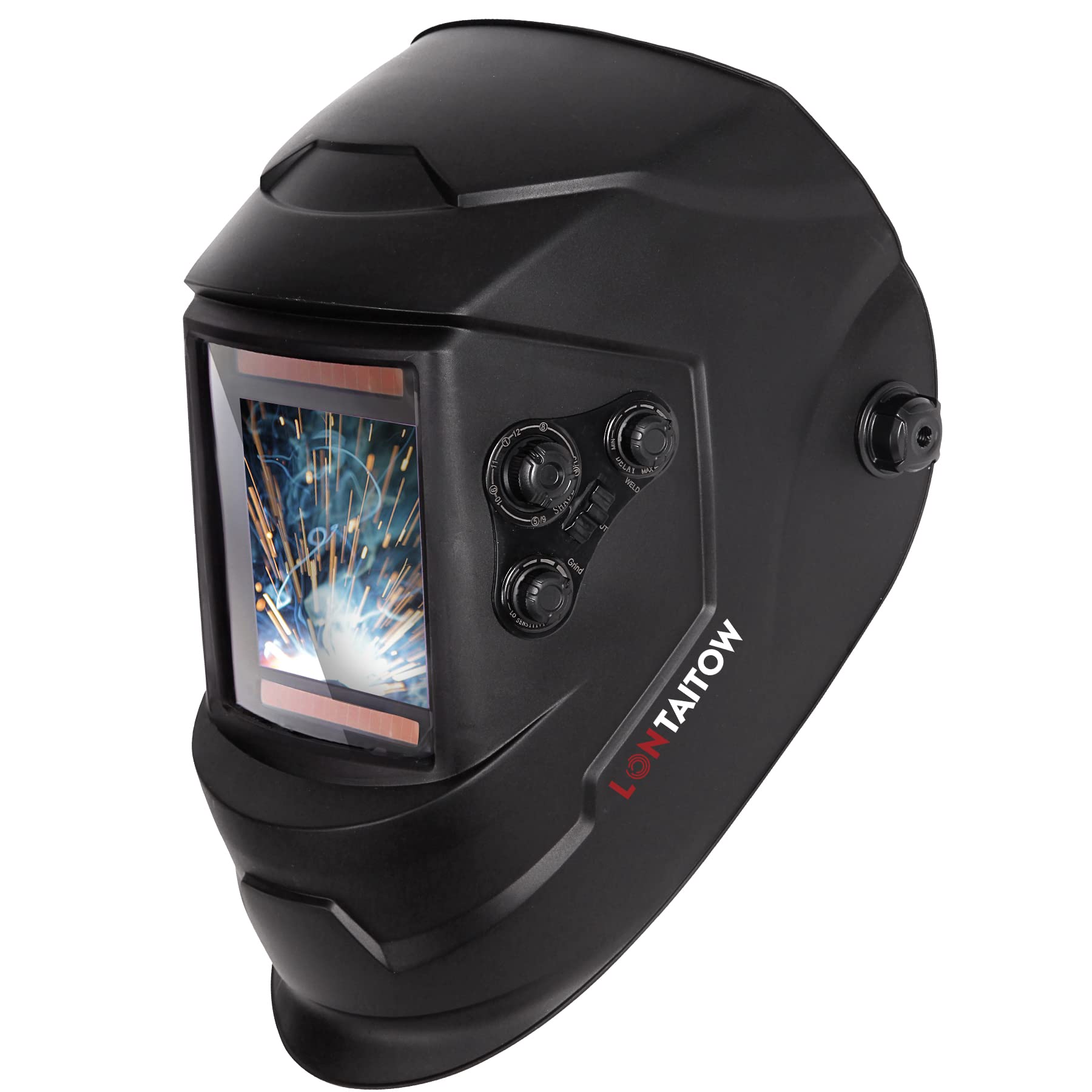 LONTAITOW Large Viewing Screen 3.94"X3.66" True Color Solar Powered Auto Darkening Welding Helmet, 4 Sensor & Wide Shade Range 4~5/9-9/13 Welding Mask for TIG MIG ARC Weld Grinding (Black)