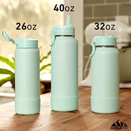 Hydrapeak 32oz Sport Insulated Water Bottle with Straw or Chug Lid, Premium Stainless Steel Water Bottles, Leak & Spill Proof, Keeps Drinks Cold for 24 Hours, Hot for 12 Hours (32oz, Black)