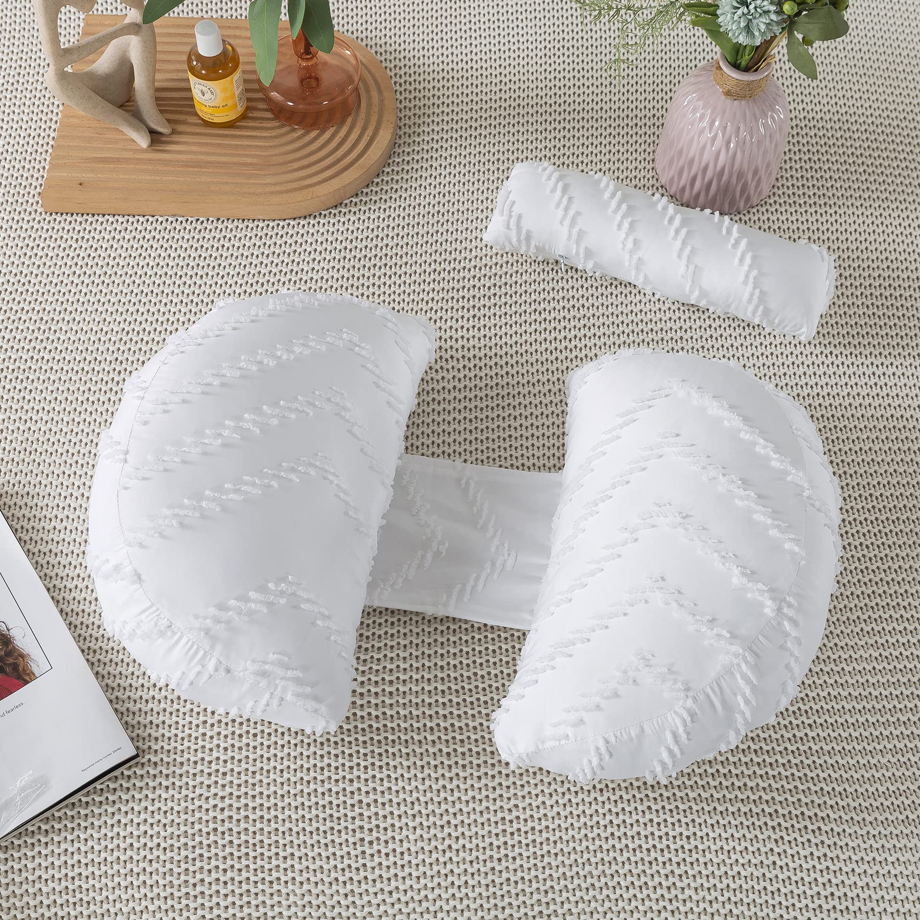 Lemfux Boho Pregnancy Wedge Pillow for Sleeping White Bohemian Side Sleeper Maternity Pillows Adjustable Belly Support Pillow with Removable Pillow Cover