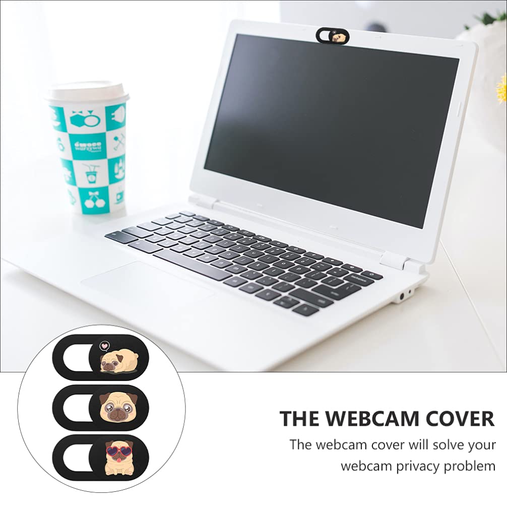 Mobestech 3Pcs Laptop Camera Cover Cartoon Pug Pattern Slide Laptop Webcam Cover Slide Web Cam Privacy Cover Camera Blocker Sticker for Laptop, PC, Cell Phone, and More Accessories