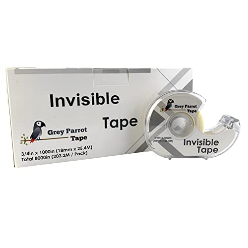 Greyparrot Office Tape Clear Refill Rolls + Dispenser(8 Pack),(3/4β X 1000in/pack). for Craft Jobs, Gift Wrapping, Office Work Glossy Finish, Refillable (8000 inch/Total(Matte)
