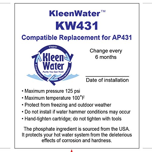 KleenWater KW431 Hot Water System Protector Replacement Cartridge Compatible with Aqua-Pure Model AP431 Using Aqua-pure AP430SS