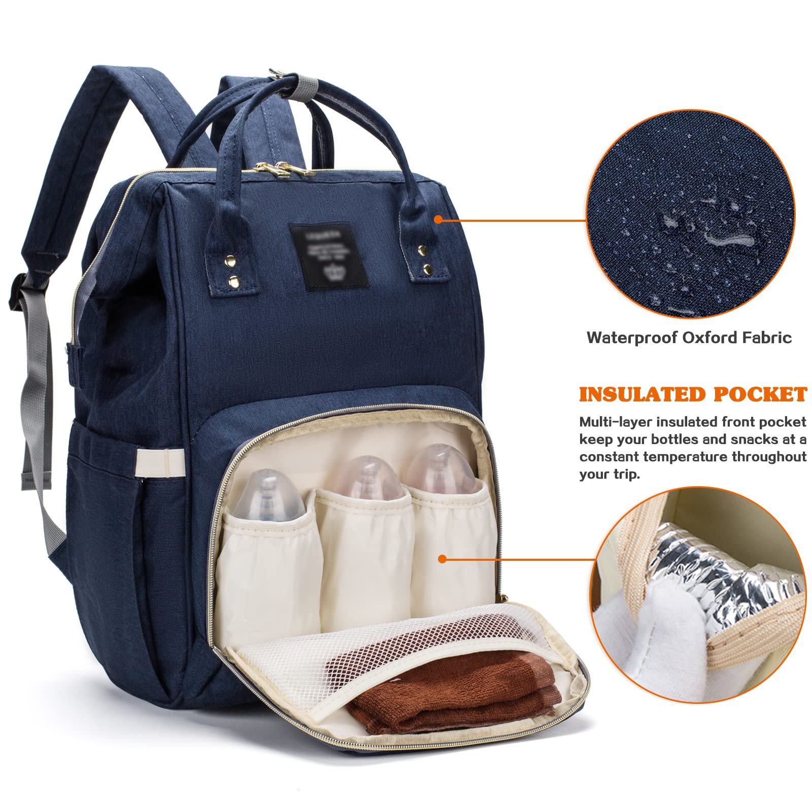 Limhoo Diaper Bag Backpack for Women/Men, Large Canvas Shoulders Diaper Backpack, Nappy Bags for Baby Care Travel (Navy Blue)