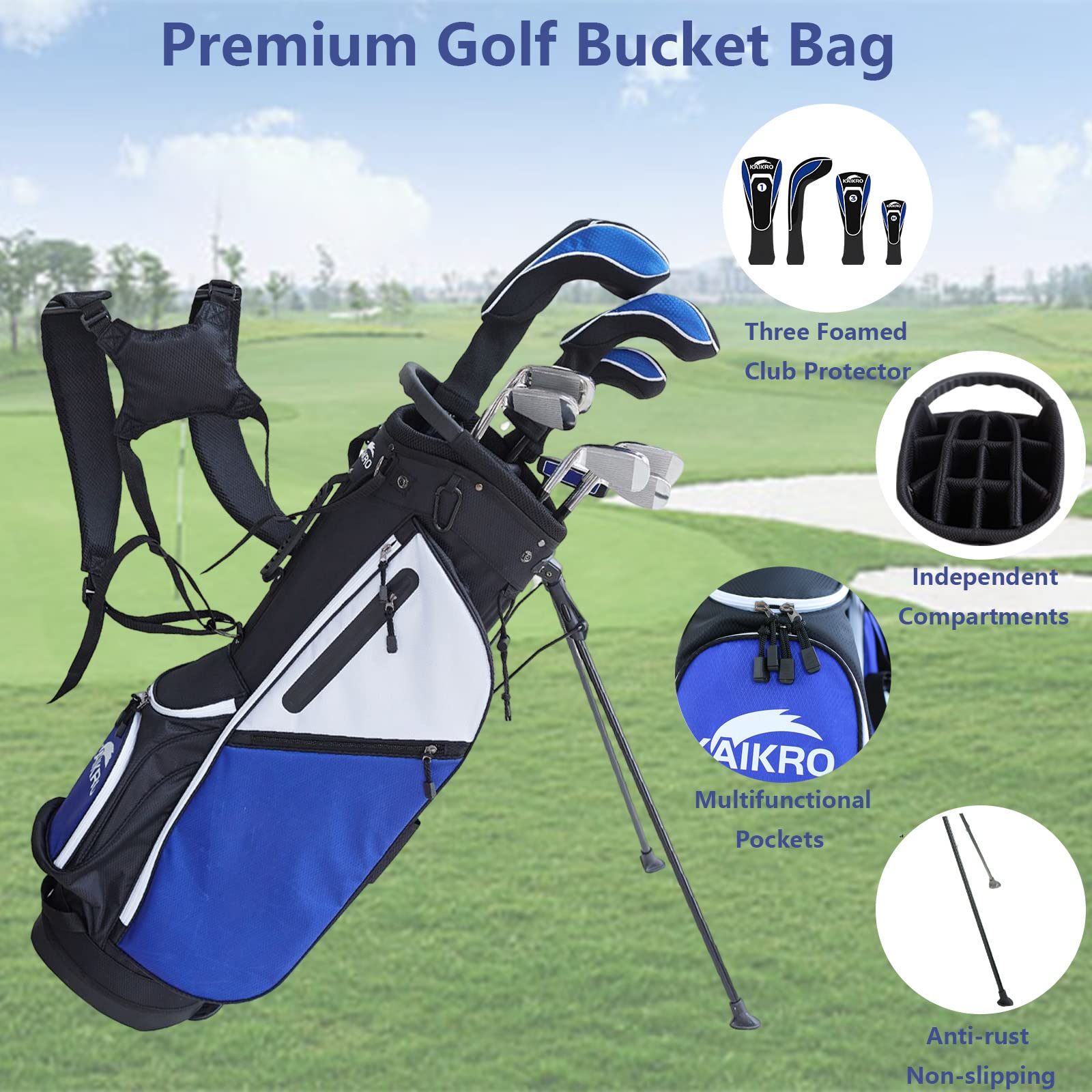 KAIKRO Complete Golf Clubs Set,Men's Golf Clubs Set for Right Hand & Stand Bag,Beginner Set,Lightweight Starter Set (Carbon Fiber)