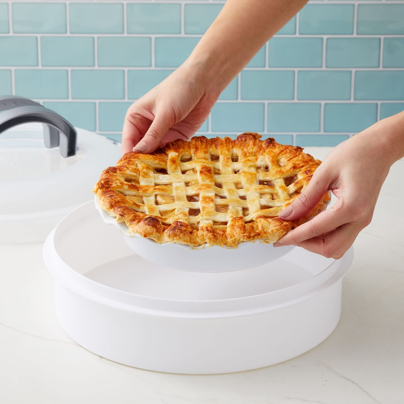 Juvale Round Dessert Carrier with Lid and Handle, 12 Inch Container for Cheesecake, Pie, Cupcakes (White, 12x4in)