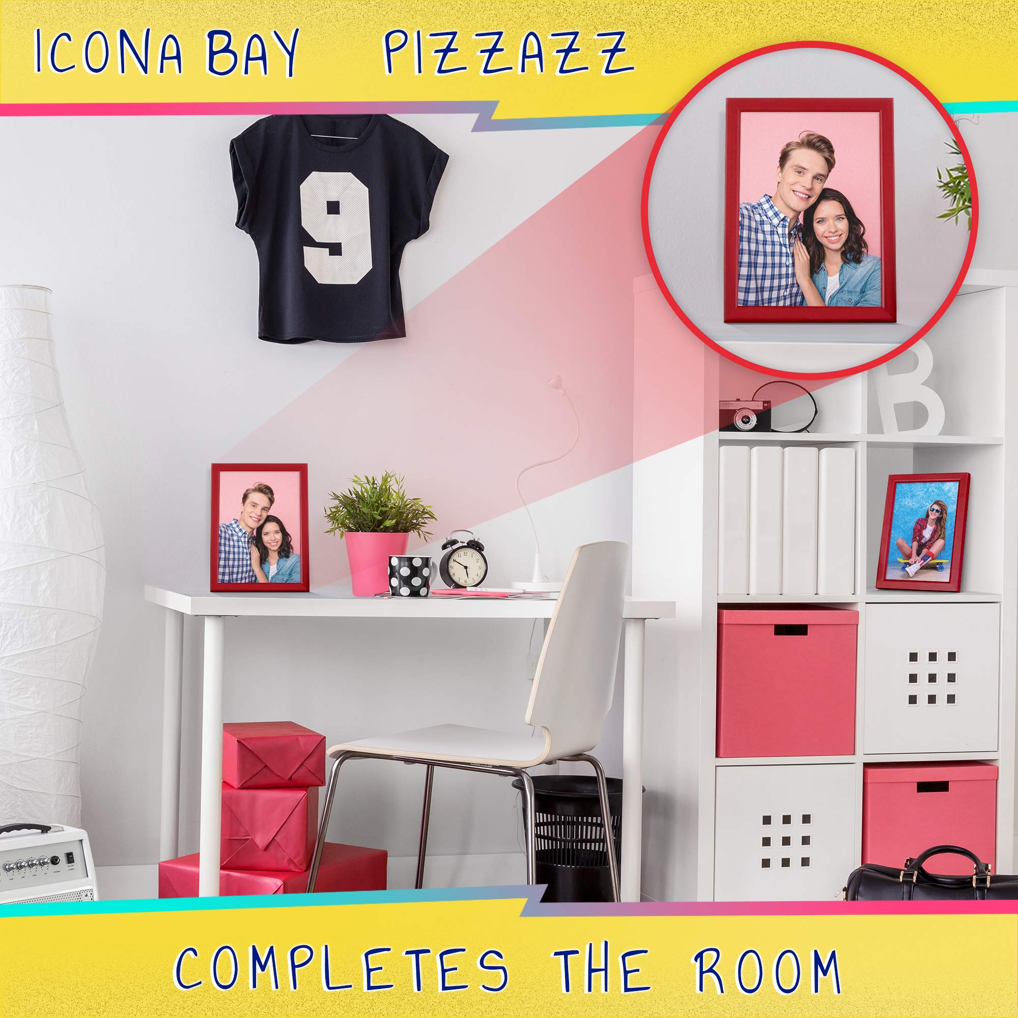 Icona Bay 5x7 Picture Frames (Red, 3 Pack), Colored Solid Wood Scandinavian Style Frames for Photo, Pizzazz Collection