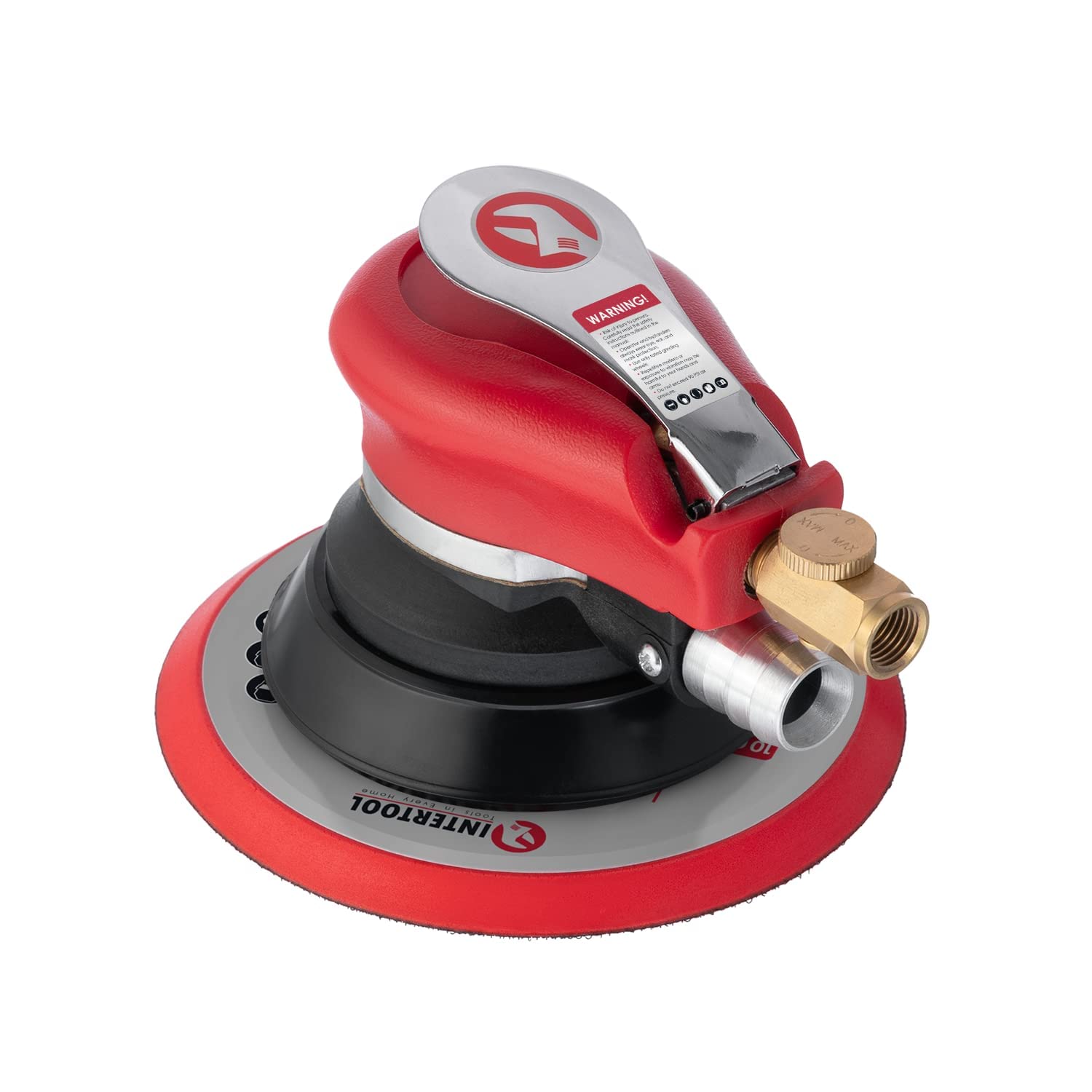 INTERTOOL Heavy Duty 6-inch Air Random Orbital Sander, Vacuum Ready, Pneumatic Palm Sander with Dual-Action, Swivel-Free Finish, Variable Speed for Automotive Body Shop, Woodworking, PT08-1007