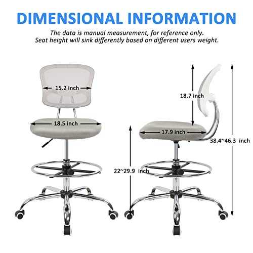 HYLONE Ergonomic Office Chairs, Office Drafting Chair, Rolling Stool Chair Armless Standing Desk Chair with Footrest Bar Stools for Home,Office & Bar