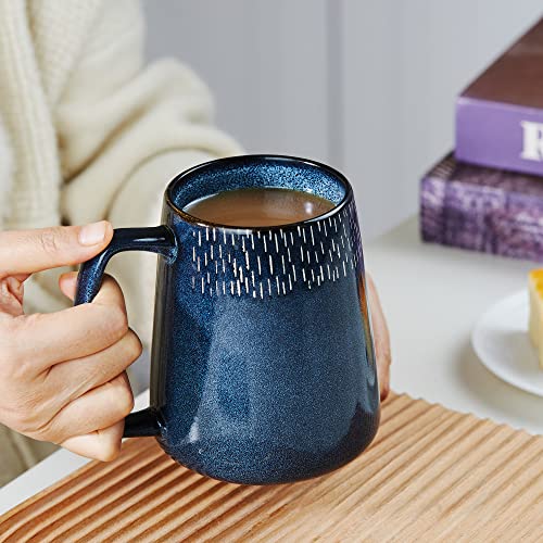 HYTYSKAR 24 OZ Extra Large Ceramic Coffee Mug, Jumbo Coffee Mugs, Big Tea Cups with a Large Handle for Office and Home, Microwave and Dishwasher Safe (24 OZ Star Blue)