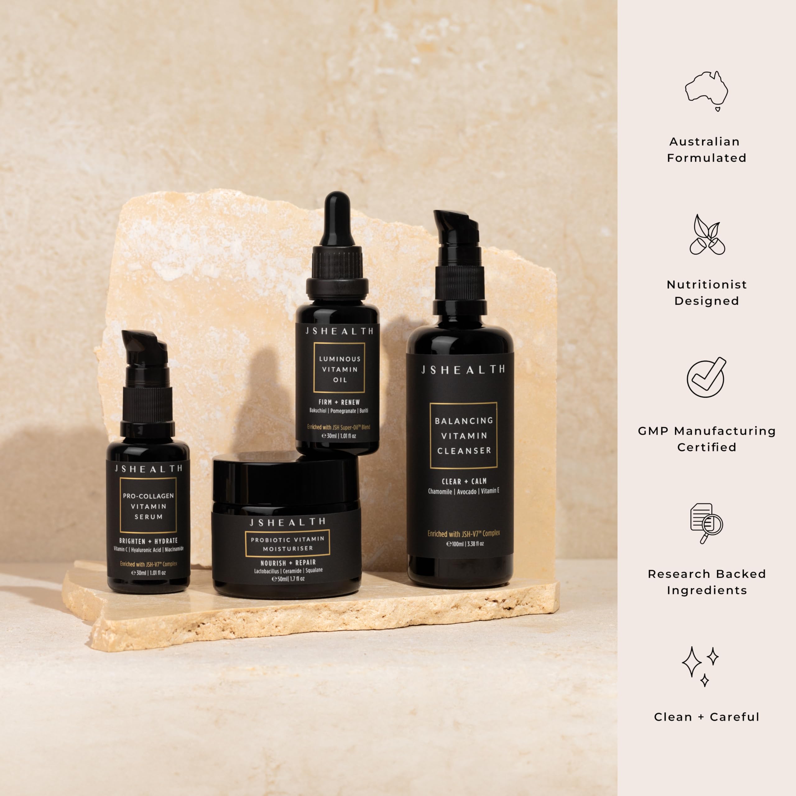 JSHealth 4-Step Vitamin Skincare System - Complete Skin Care Routine with Vitamin C Serum, Moisturizer, Face Oil, & Facial Cleanser