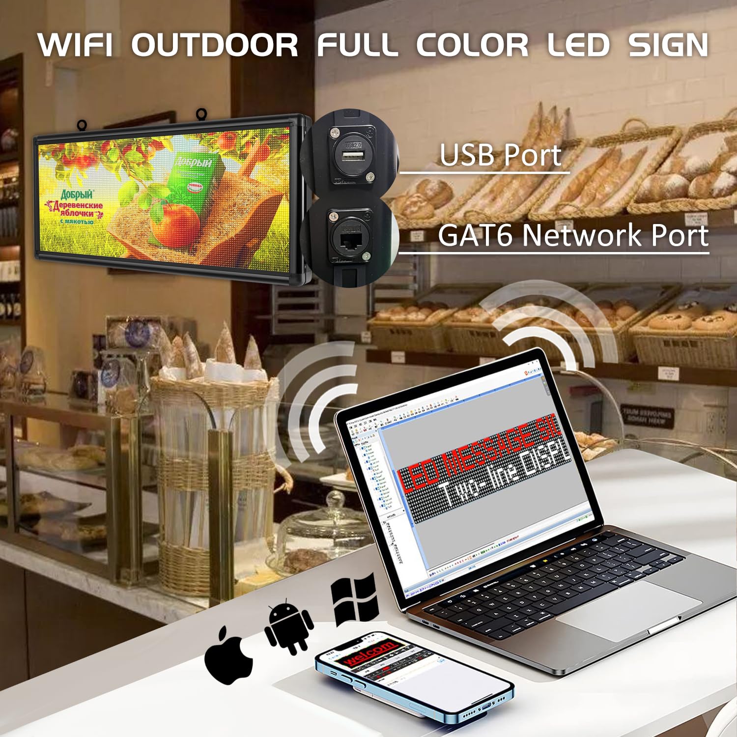 P6 Outdoor Full Color 40'' x 18'' Scrolling LED Display with High Resolution High Brightness images Video led Sign for Advertising (40x18 inch)