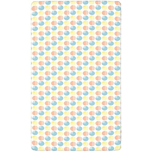 Pastel Themed Fitted Mini Crib Sheets,Portable Mini Crib Sheets Ultra Soft Material-Great for Boy or Girl Room or Nursery,24“ x38“,Salmon Pale Blue Yellow