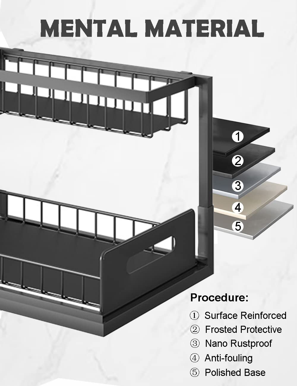 JPSDOWS Under Sink Organizer Storage for Kitchen Cabinet 2 Tier Metal Sliding Pull out Drawer Shelf Basket Organization Rack Multi-purpose for Bathroom Countertop Black