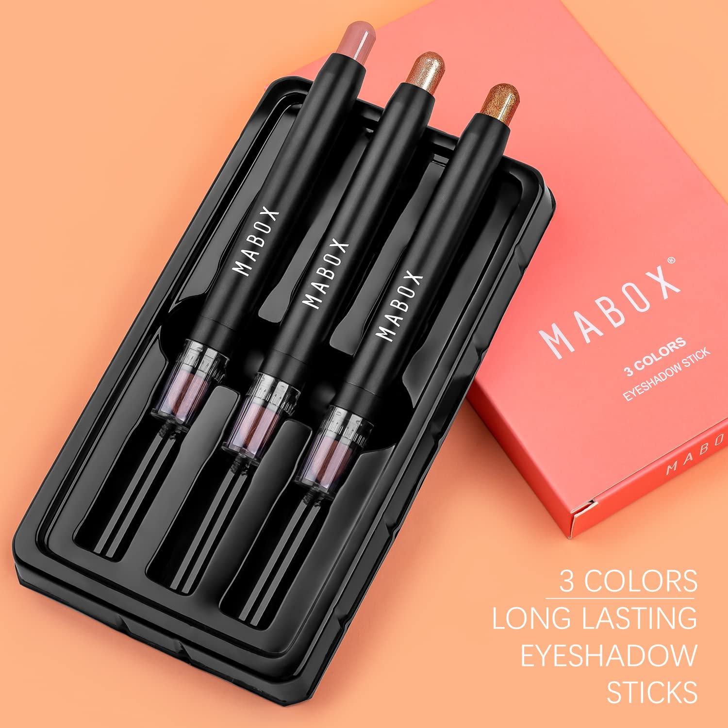 Mabox Eyeshadow Stick 6Pcs - Neutral and Brown Metallic Eye Shadow Stick Makeup - Creamy & Waterproof Eyeshadow Brightener Pencil for Smoky, Luminous and Metallic Eye Makeup