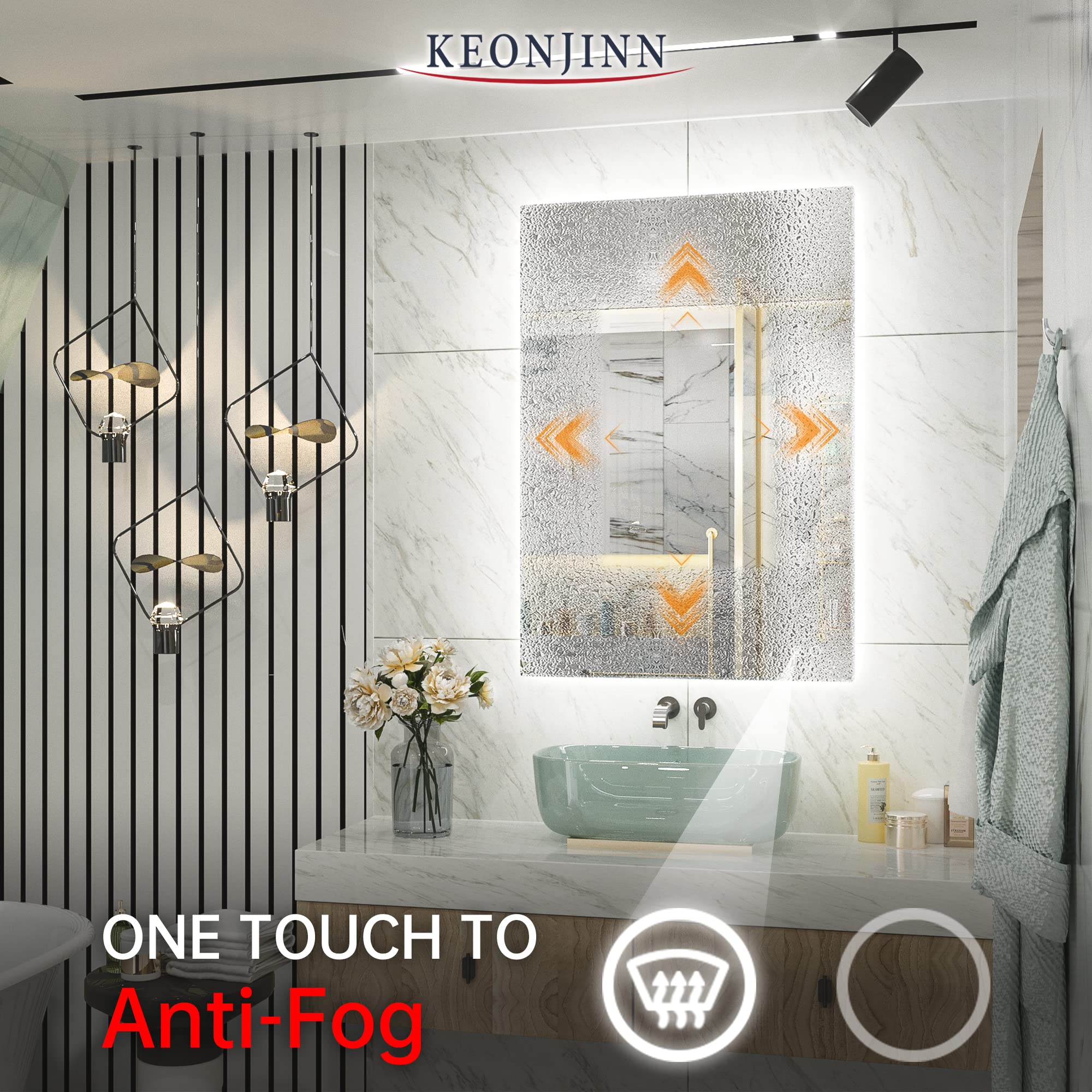 Keonjinn LED Bathroom Mirror, 24 x 36 Inch LED Mirror Lighted Bathroom Mirror, Anti Fog Acrylic Backlit Vanity Mirror with Lights, IP44 Waterproof CRI90+ Dimmable Makeup Mirror(Horizontal/Vertical)