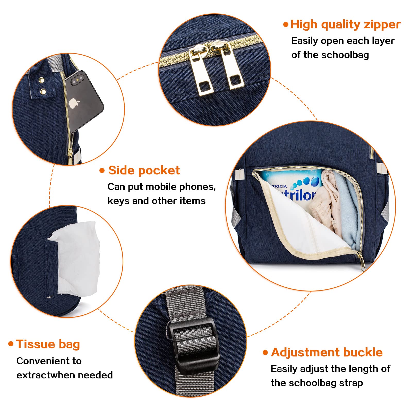 Limhoo Diaper Bag Backpack for Women/Men, Large Canvas Shoulders Diaper Backpack, Nappy Bags for Baby Care Travel (Navy Blue)