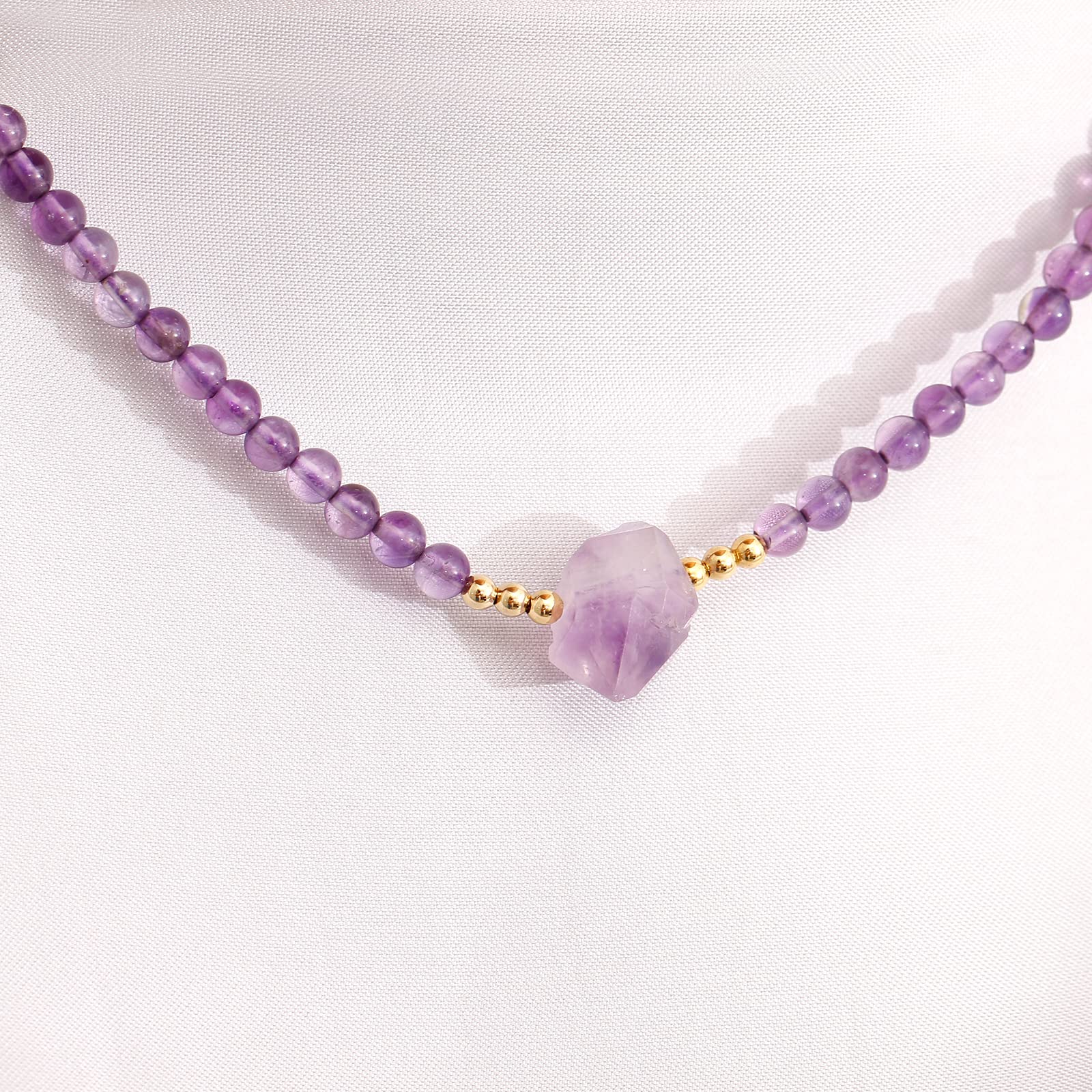 JEWME Hand Beaded Natural Crystal Rough Volcanic Stone Amethyst Necklaces Essential Oils Diffuser Stone Reiki Energy Balance Unisex