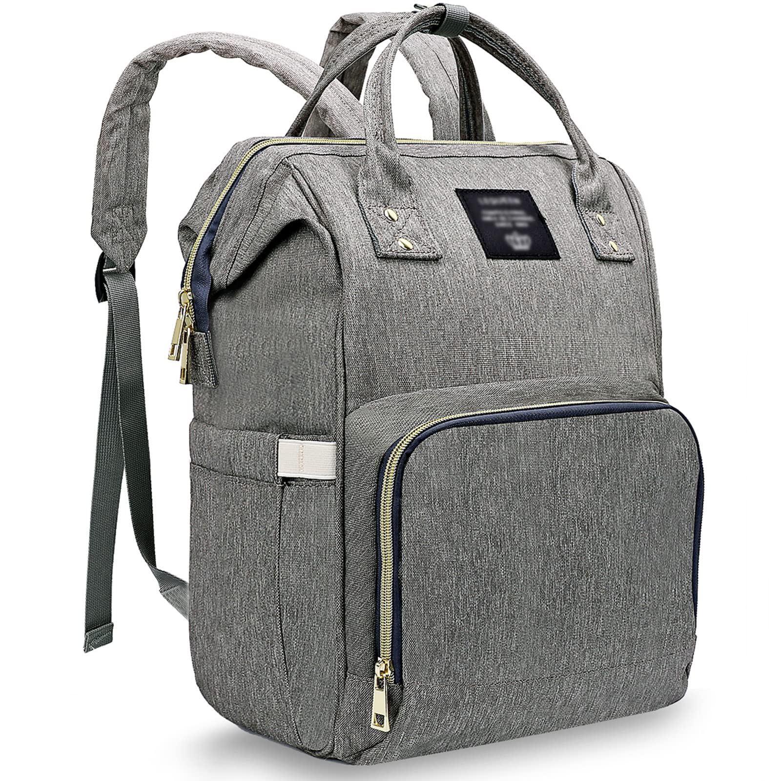 Limhoo Diaper Bag Backpack for Women/Men, Large Canvas Shoulders Diaper Backpack, Nappy Bags for Baby Care Travel (Grey)