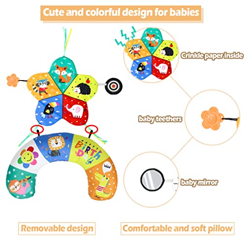 KAKIBLIN Baby Tummy Time Mat, High Contrast Newborn Foldable Playmat,Indoor Baby Gym Mat with Pillow and Teether for Baby Over 6 Months