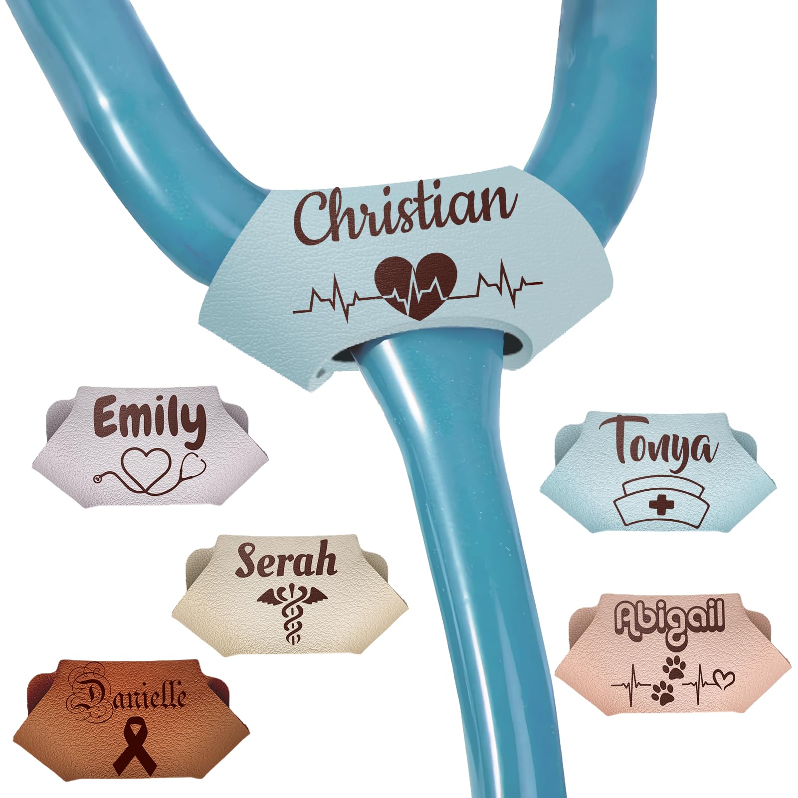 Personalized Stethoscope Leather Engraved Name ID Tag Badge Custom Stethoscopes Nameplate Accessories Nurse Charms Work Gifts for Doctor Blue