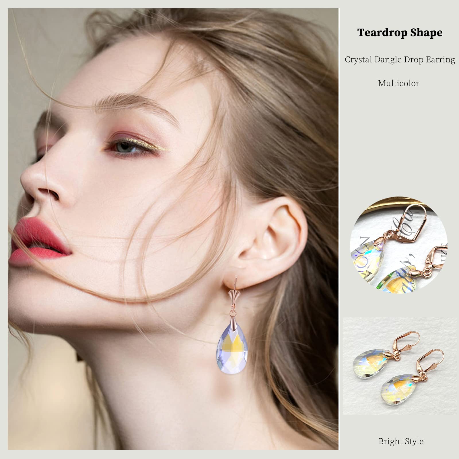 JEWPARK 16 Pairs Multi-color Dangle Earrings Set Crystal Dangle Drop Earrings Rainbow Crystal Earrings for Women