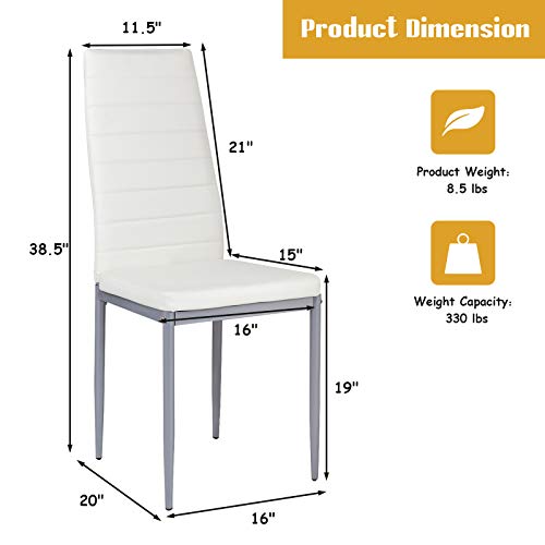 LDAILY Set of 4 PU Leather Dining Chairs, Modern Kitchen Chairs w/Padded Seat, Stable Frame Heavy Duty Upholstered Side Chairs, for Dining Room Home Restaurant Wedding Party Chairs, White