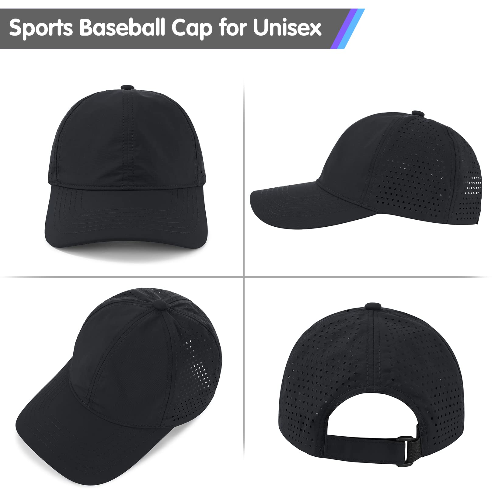 Komorebi Womens Baseball Cap High Ponytail Hat Quick Drying Mesh Trucker Hat Unisex Adjustable Running Hats Black Dad Hat Black Medium