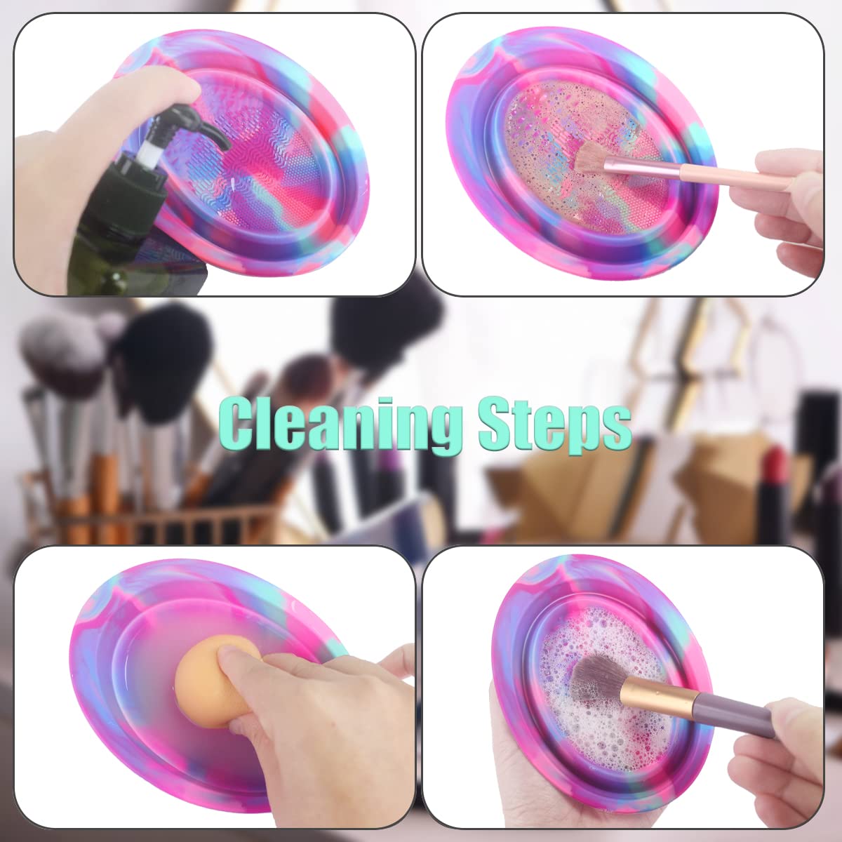 Makeup Brush Cleaning Mat Foldable Environmental Silicone Cleaning Bowl, Brush Cleaning Pad Easy Clean Girl Makeup Brush Cleaner Washing Tools (Colorful)