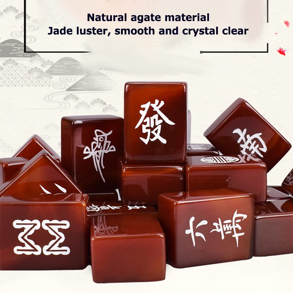 KAFELE Natural Raw Stone Mahjong Handmade Jade Dominoes Contains Five-Layer Walnut Wood Storage Box Hard Material/Smooth to The Touch/Bright in Color,Black,36mm