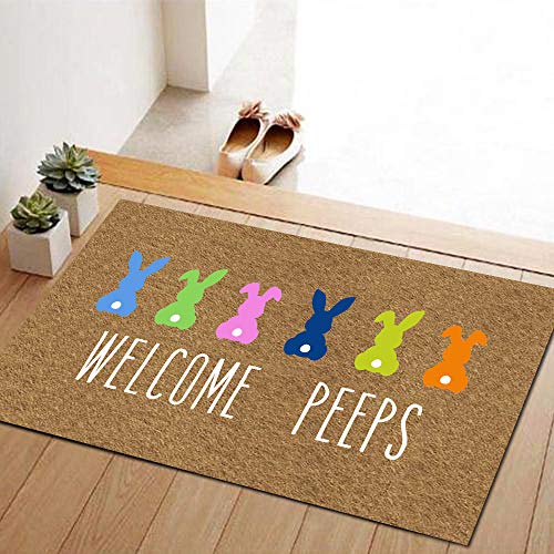 MfunDoor Doormat Funny Front Door Mat- Welcome Peeps Bunny Doormat Spring Doormat Easter Rabbits Door Mat Rubber Non Slip Backing Funny Doormat for Outdoor/Indoor Uses 23.6 inch(W) X 15.7 inch(L)