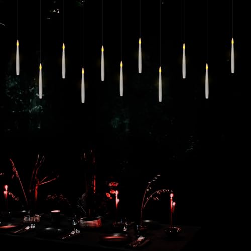 Leejec 20pcs Flameless Taper Floating Candles with Magic Wand Remote, Flickering Warm Light, Battery Operated 6.1" LED Electric Window Candle, Decor for Christmas, Wedding, Halloween, Birthday Party