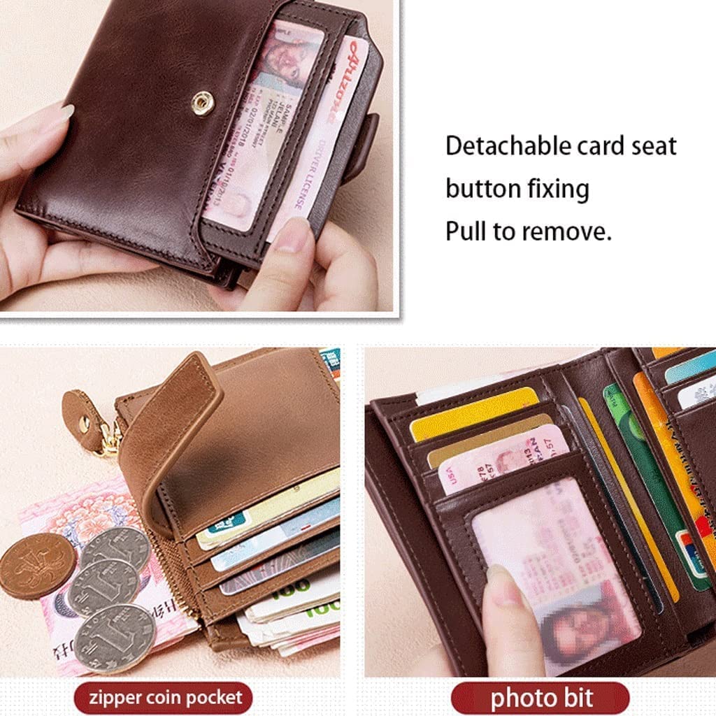 LIOONS Wallet Women's Leather Wallet Large Capacity Short Style Coin Purses Simple Retro Coins Pocket Unisex 17 Card Slots Tear-Resistant