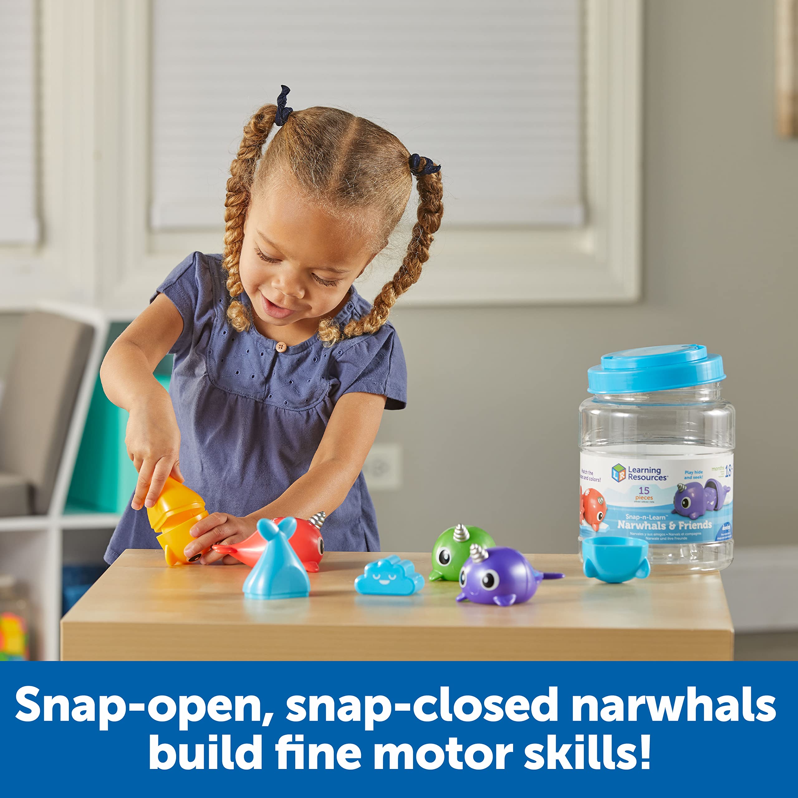 Learning Resources Snap-n-Learn Narwhals & Friends, 15 Pieces, Ages 18 Months+, Baby and Toddler Toys, Educational Toys, Color and Shape Recognition, Fine Motor Skills