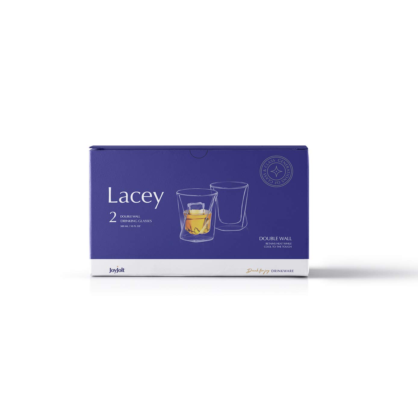 JoyJolt Lacey Whiskey Double Wall Glasses, Set of 2 Insulated Whiskey Glass, 10-Ounces.