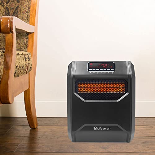 LifeSmart LifePro 1500 Watt High Power 3 Mode Programmable Space Heater with 6 Quartz Infrared Element, Remote, and Digital Display, Black