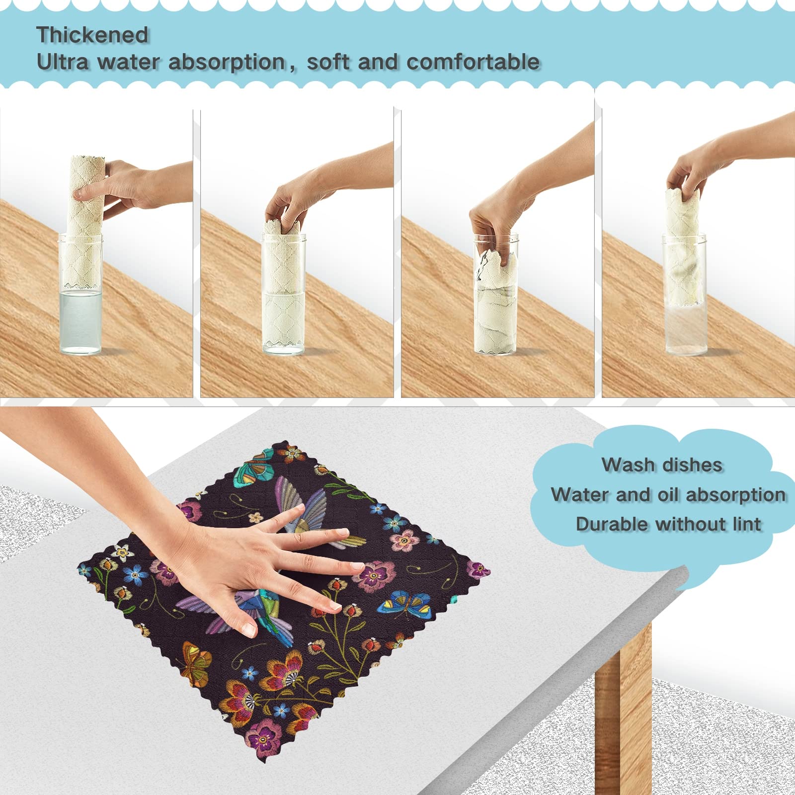 JSTEL Hummingbird Dish Towels for Drying Dishes,Hummingbird Kitchen Cloth Dish Towels Premium Dishcloths Super Absorbent Fast Drying