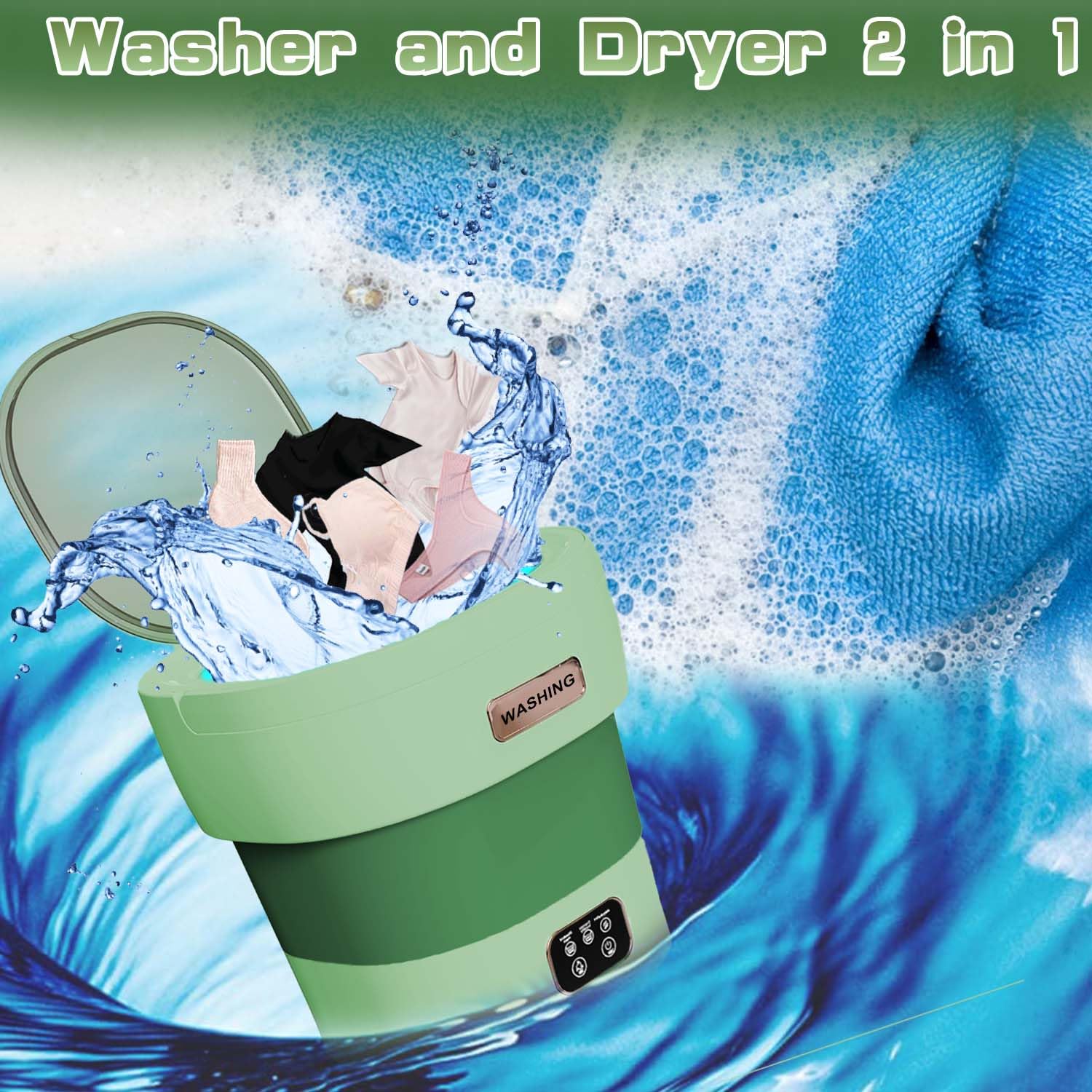 Mini Washing Machine, 15L Upgraded Portable Small Washing and Dryer Machine, Collapsible Washer with Spin for Travel,Apartment, Baby Clothes, Socks