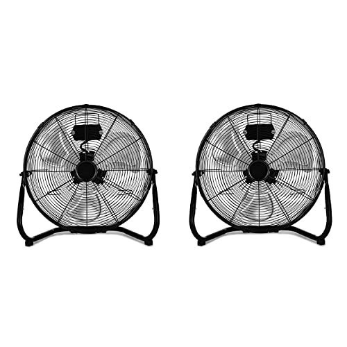 InfiniPower Simple Deluxe 18 Inch 3-Speed High Velocity Heavy Duty Metal Industrial Floor Fans Quiet for Home Commercial, Residential, and Greenhouse Use, Outdoor/Indoor, Black, 2 Pack