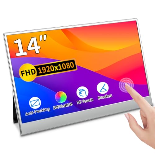 Magedok Portable Monitor,14”Touchscreen Monitor,FHD 1080p,100% sRGB Display,with USB-C,HDMI,Mini DP,Folding Kickstand Extend Second Screen for Laptop/PC/Phone/Switch/Xbox