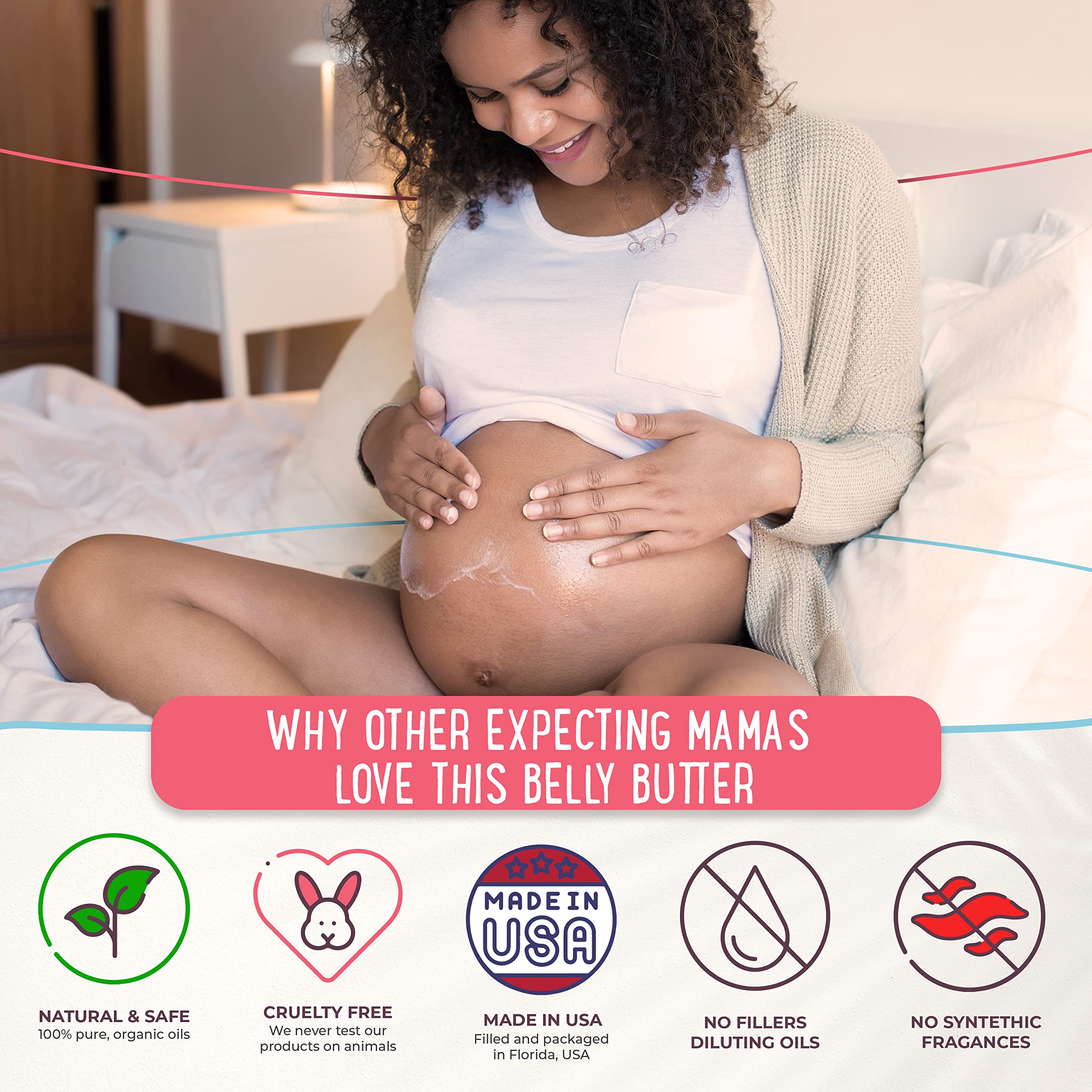 Mama Natural Stretch Mark Cream For Pregnancy | 100% Organic Belly Butter (4oz) for Stretch Mark Prevention & Stretch Mark Remover | Probiotic Powered Belly Balm
