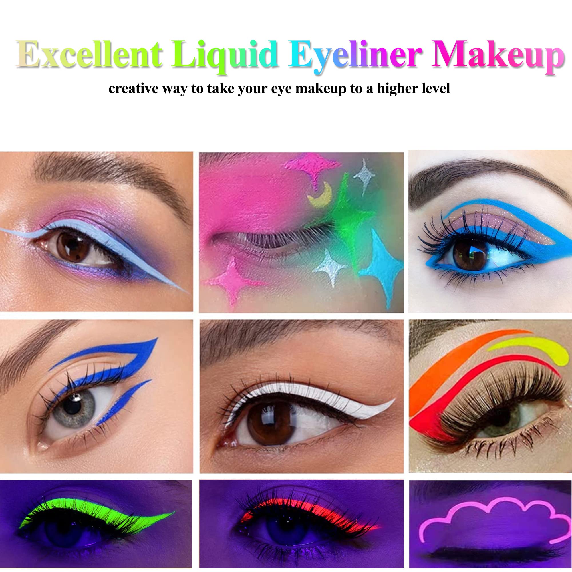MAKI YIKA 8 Colors Neon Liquid Eyeliner Set, UV Glow Matte Eyeliner 0.17oz, Colorful Eye Liner Gel, Pigmented Long Lasting Waterproof Eyes Makeup (Multicolor)